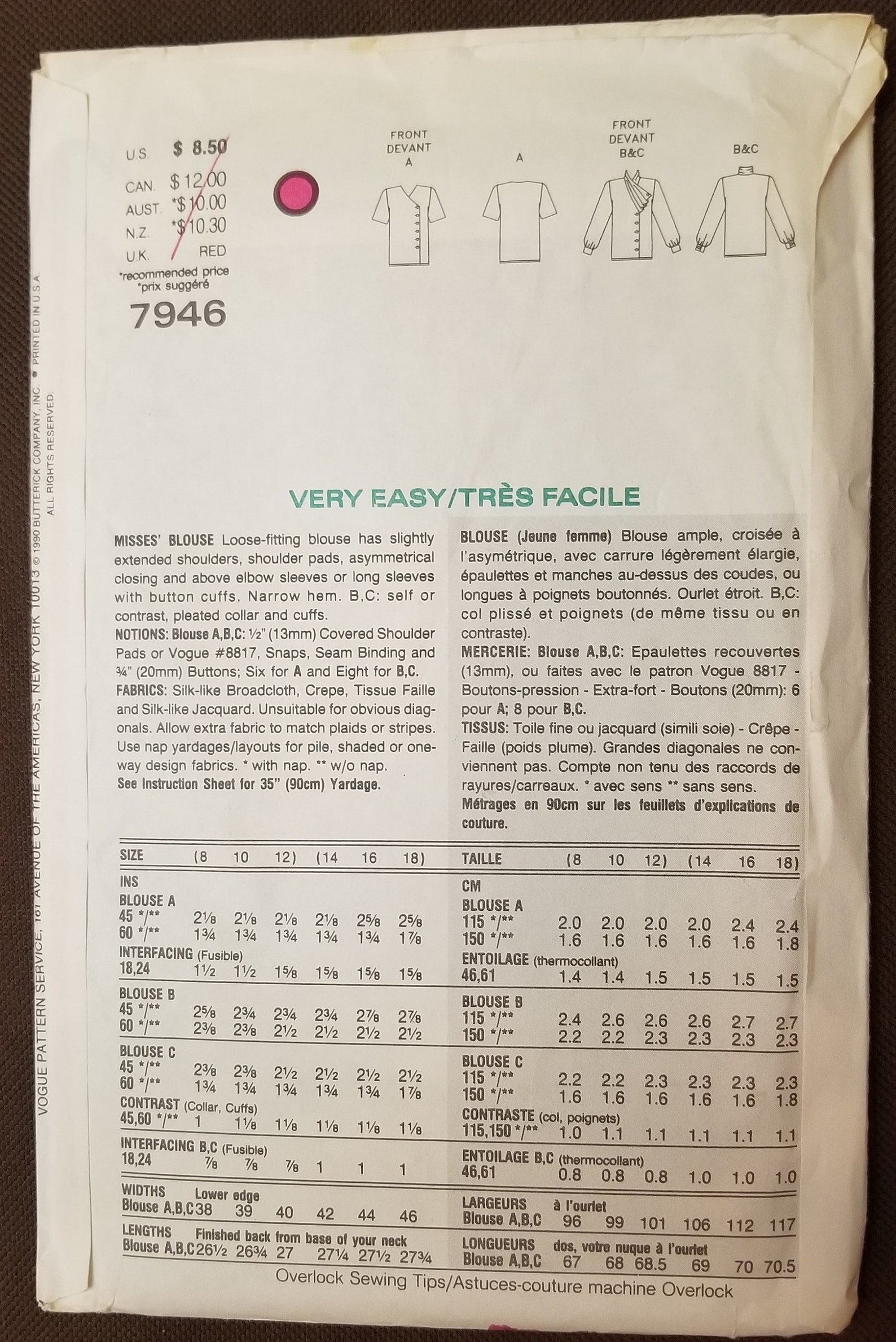 UNCUT Vogue 7946 very Easy Very Vogue Sewing - Etsy