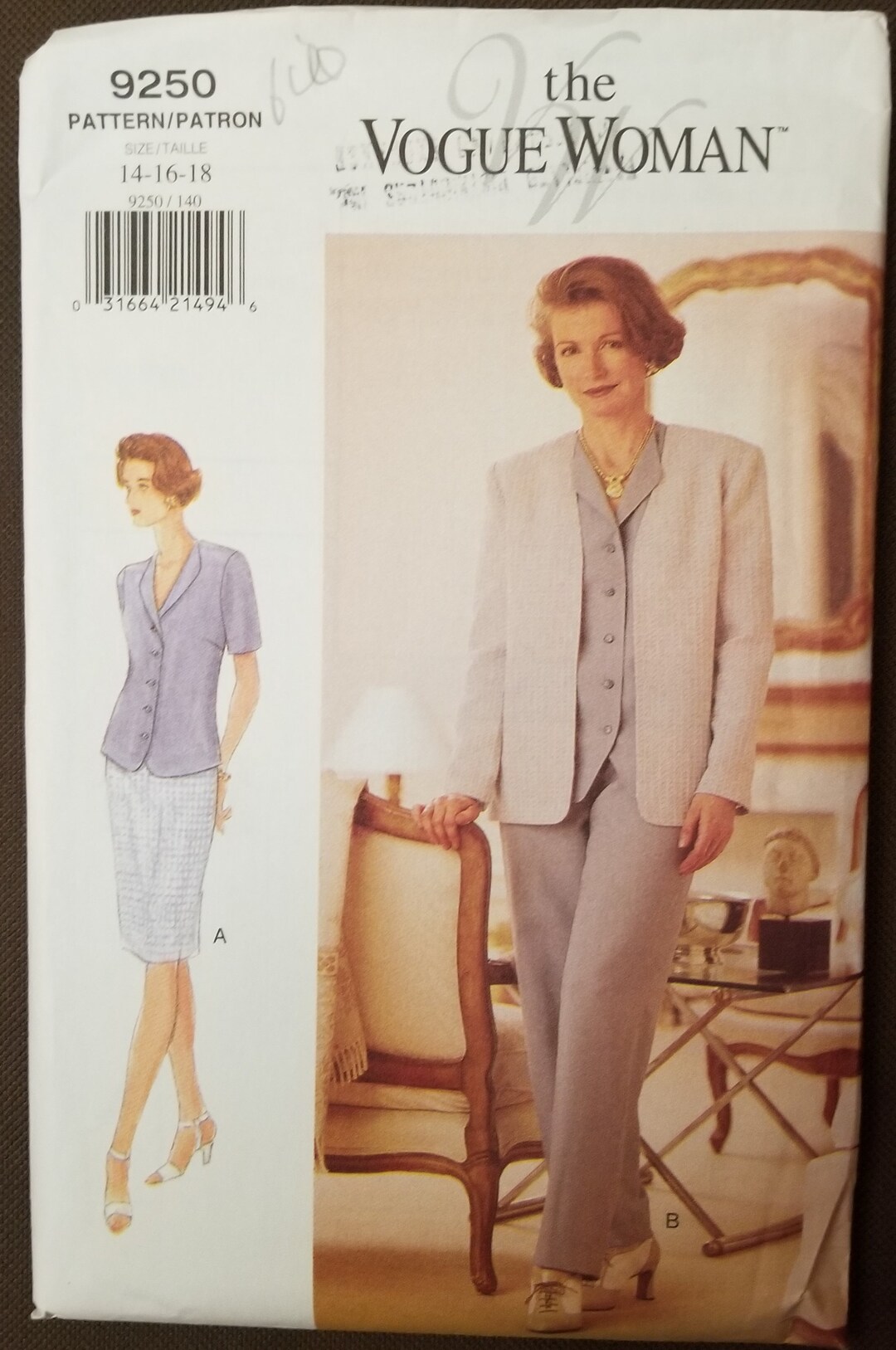 UNCUT Vogue 9250 the Vogue Woman Sewing Pattern, Size 14-16-18, Misses ...