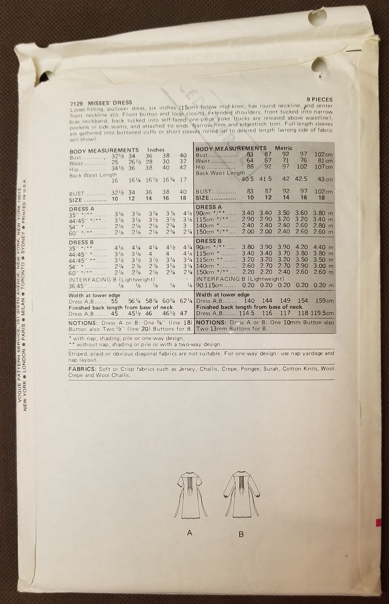UNCUT Vogue 7129 Sewing Pattern Size 12 Misses' Dress | Etsy