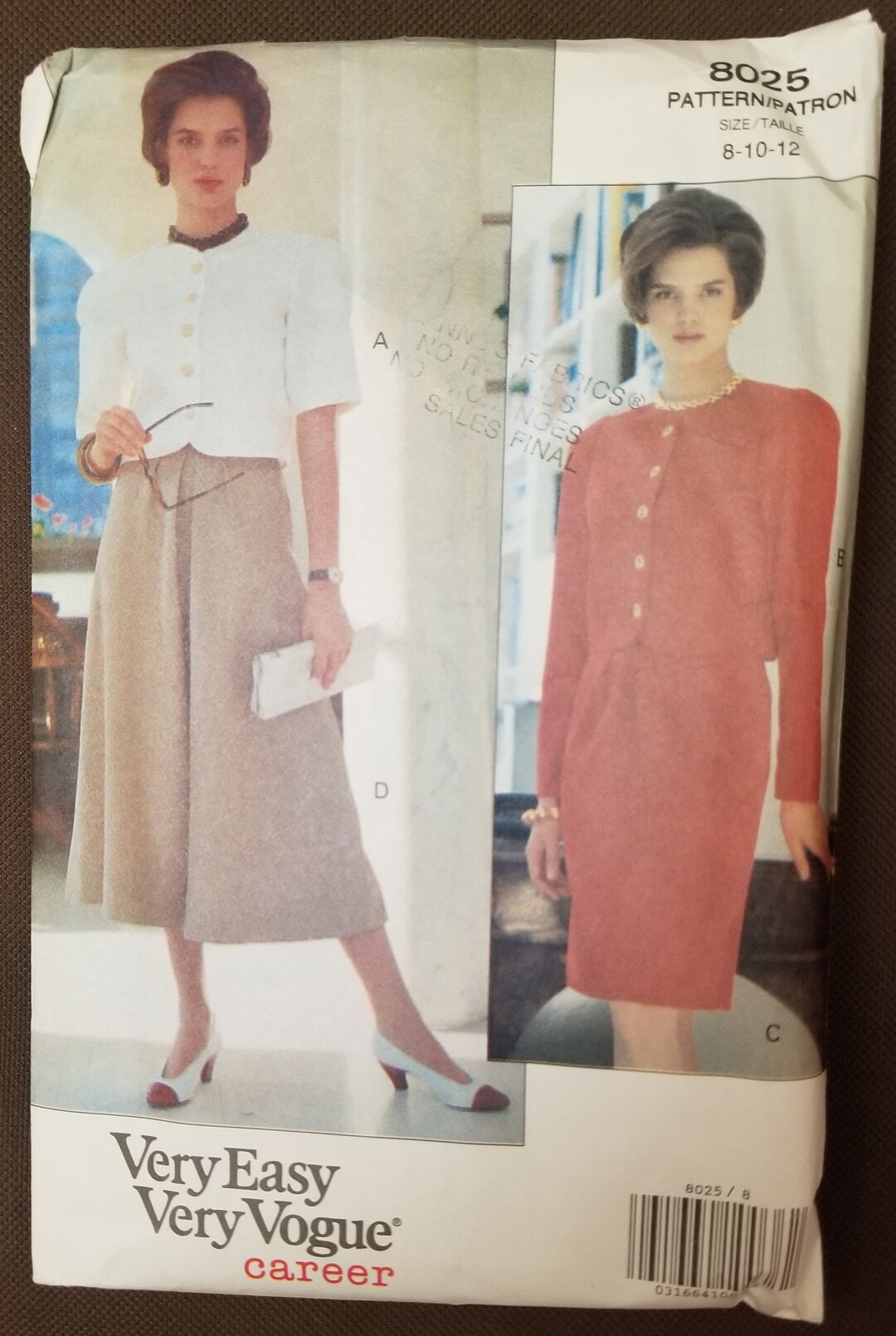 Vogue 8025 Very Easy Very Vogue Career Modèle de couture, Taille 8-10 ...