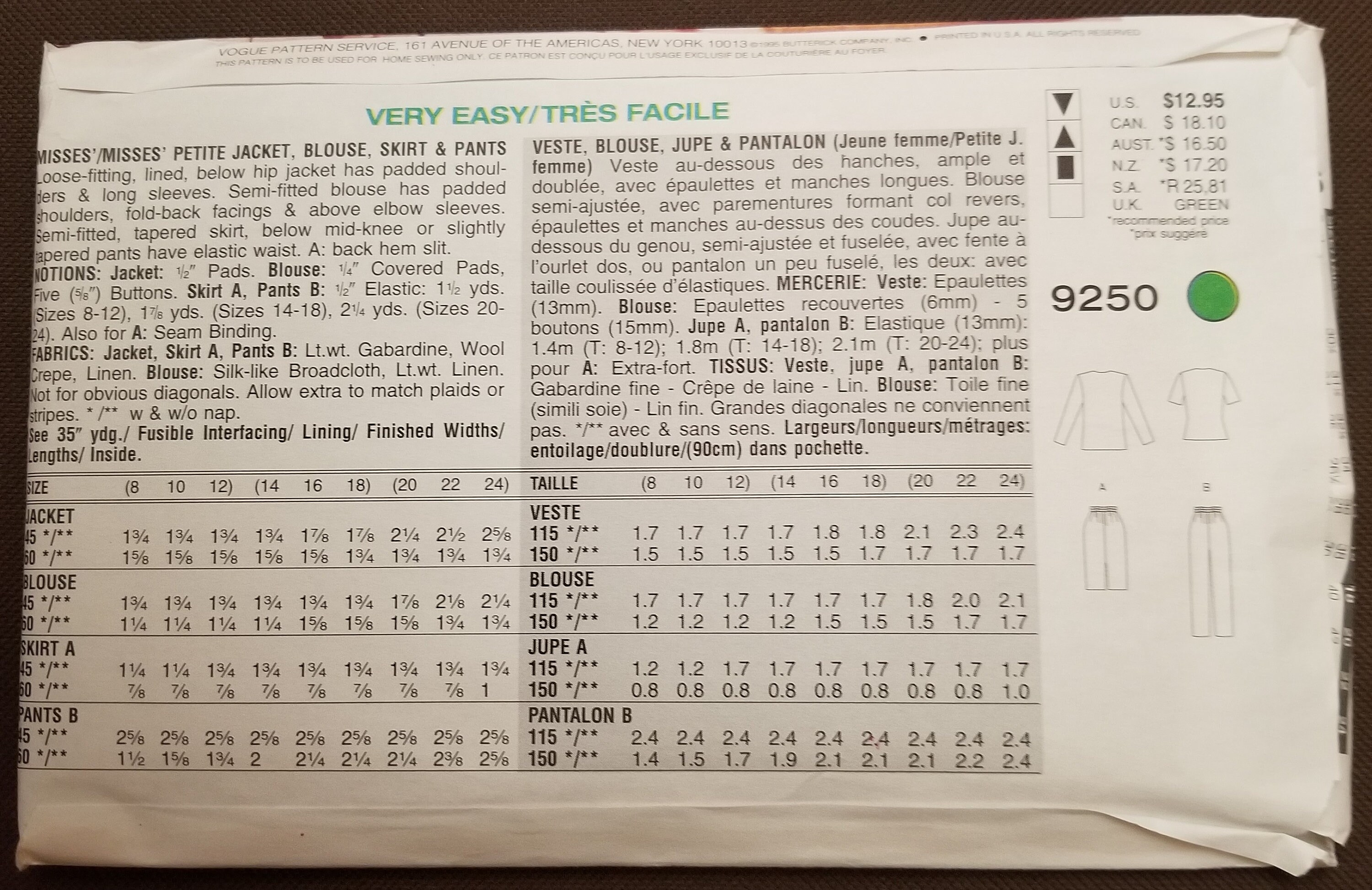 UNCUT Vogue 9250 the Vogue Woman Sewing Pattern, Size 14-16-18, Misses ...