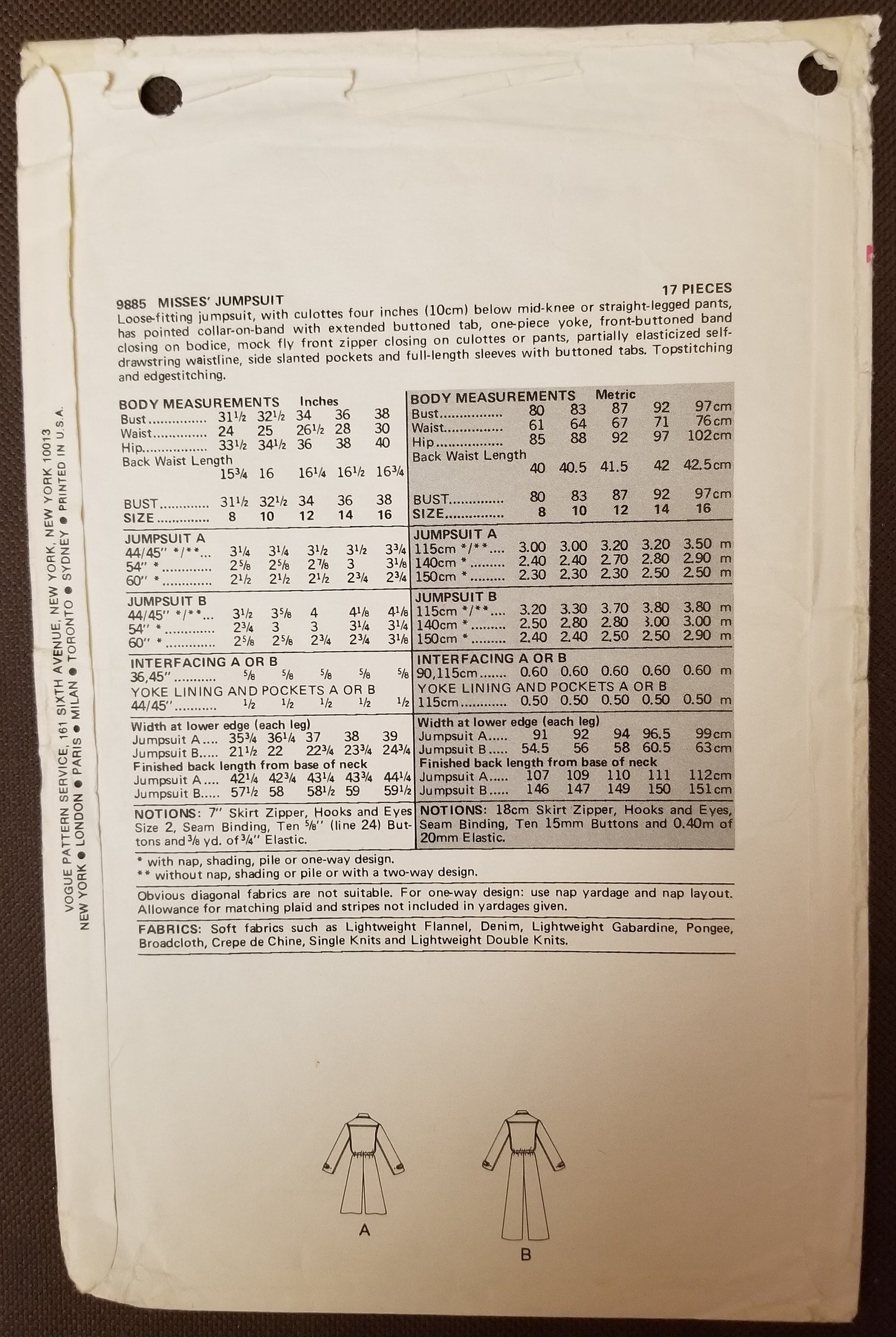 UNCUT Vogue 9885 Sewing Pattern, Size 12, Misses' Jumpsuit - Etsy