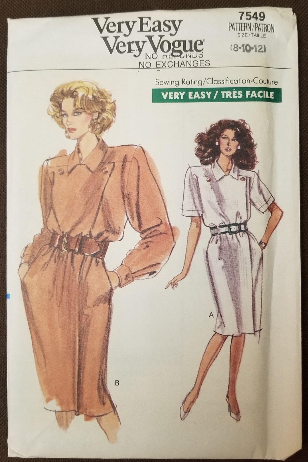 UNCUT Vogue 7549 very Easy Very Vogue Sewing Pattern, Size 8-10-12 ...