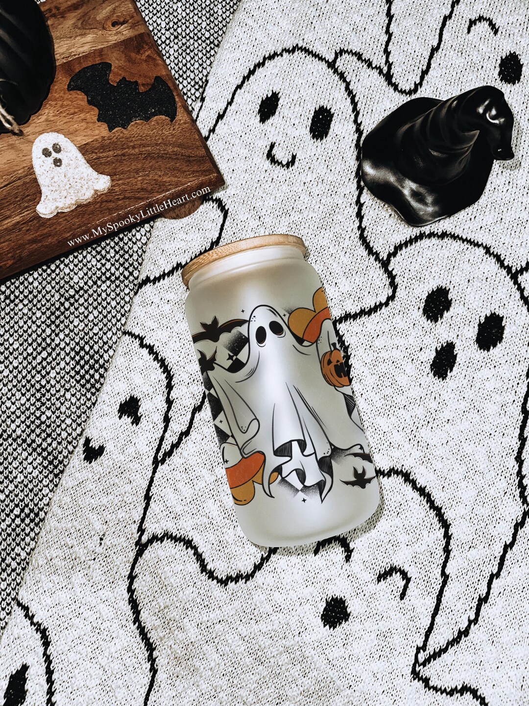 Spooky Glass Cup, Cute Ghost Coffee Cup, 16oz Iced Coffee Glass Cup ...