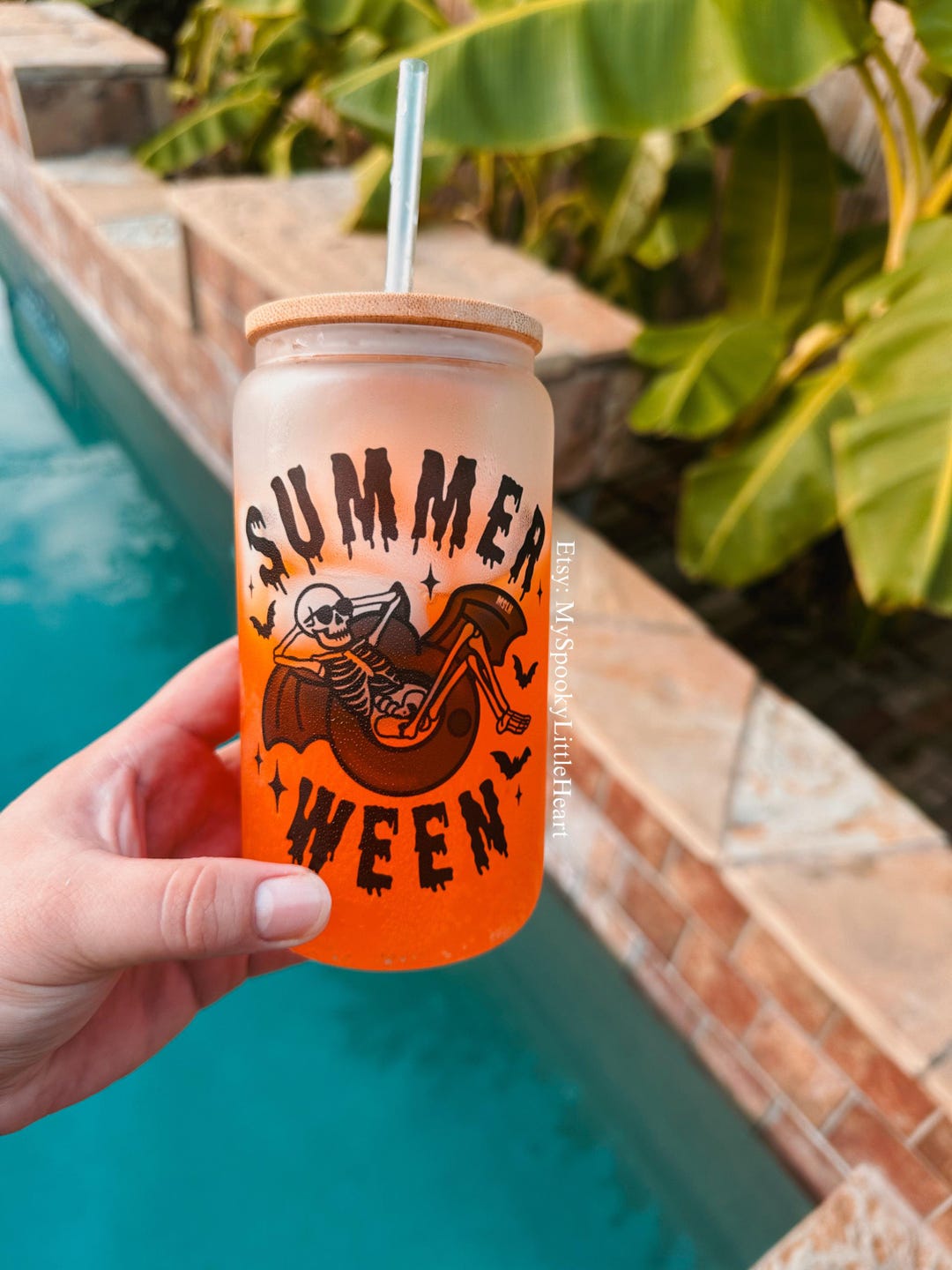 Summerween Cup, 16oz Frosted Glass Cup, Spooky Summer, Gothic Summer ...