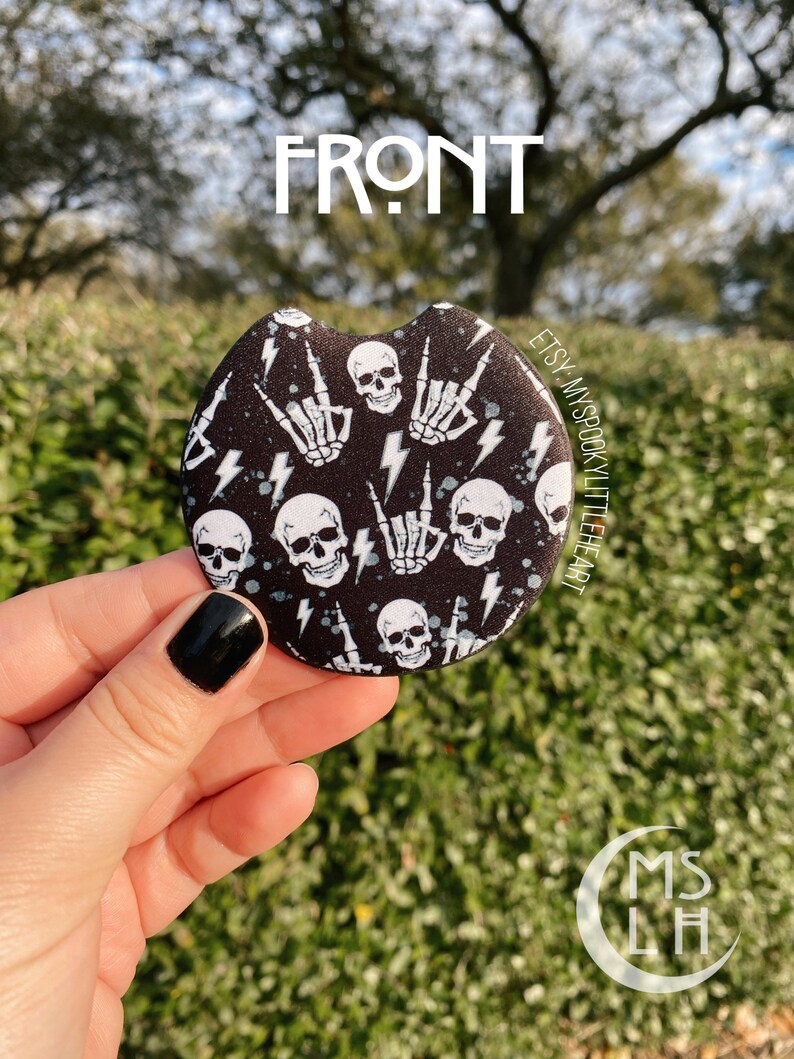 Skull Car Coasters, Gothic Car Coasters, Goth Car Decor, Spooky Car ...