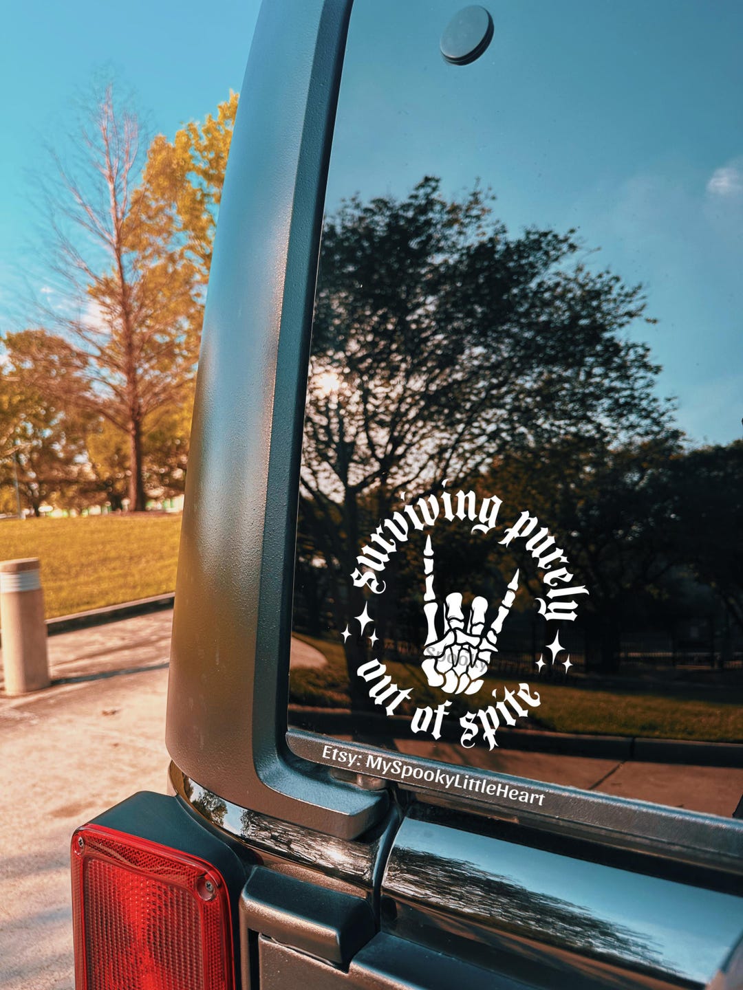 Surviving Out of Spite, Car Decal, Skeleton Shaka, Goth Decal ...