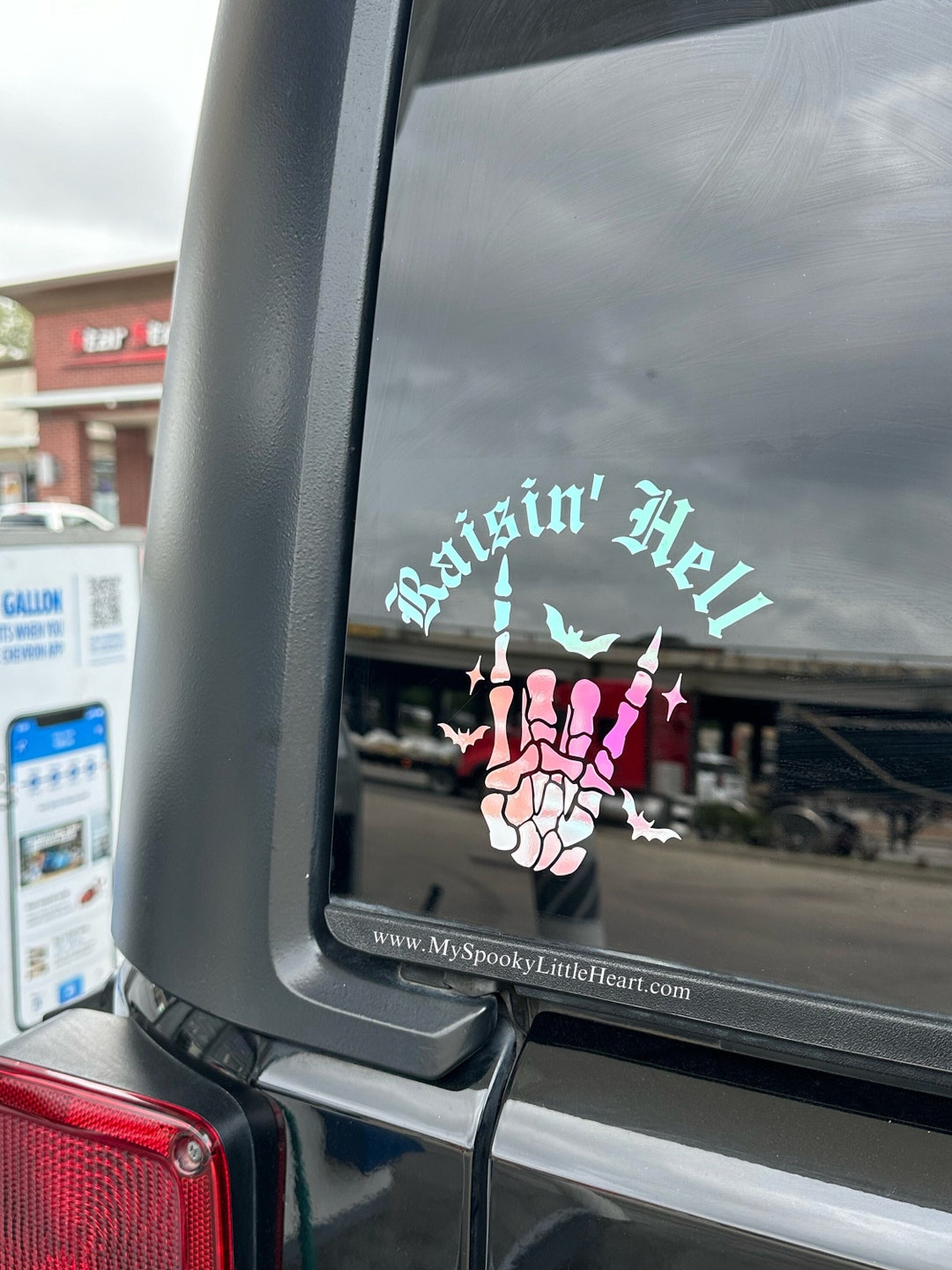 Raisin' Hell Decal, Car Decal, Skeleton Decal, Spooky Car Accessories ...