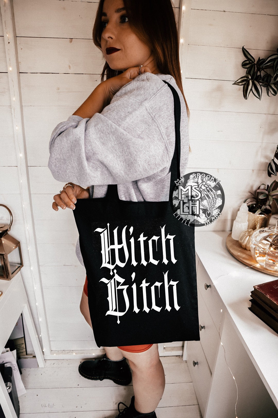 Glow in the Dark Witch Bitch Canvas Bag, Witchy Bag, Black Canvas Bag ...