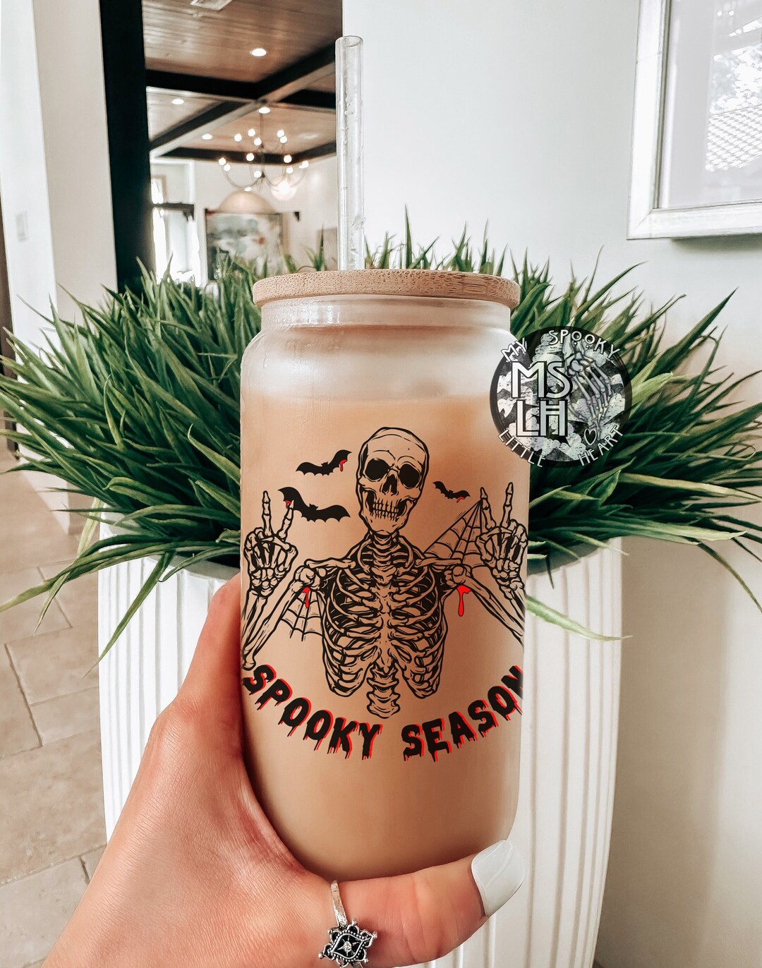 Spooky Season Skeleton Cup, Halloween Glass Cup, Spooky Frosted Glass ...