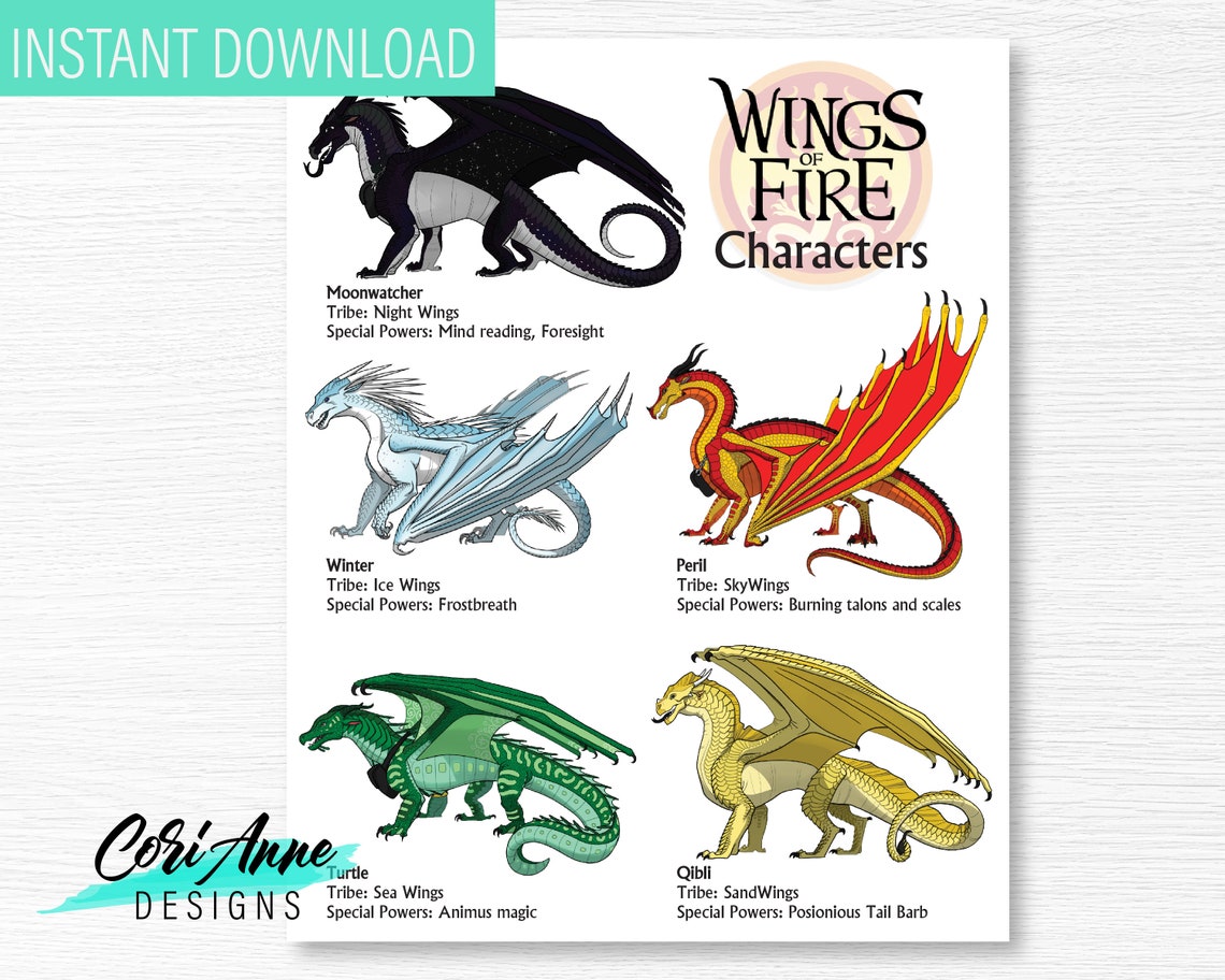 Printable Dragon Wings Of Fire Chart Birthday Party Wings of | Etsy