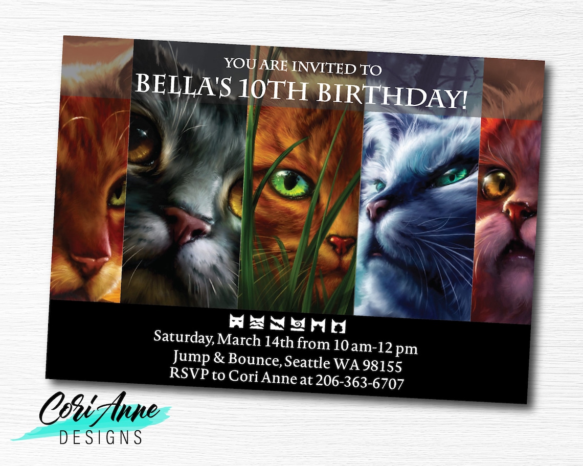 Printable Warrior Cats Birthday Invitation Birthday Party | Etsy