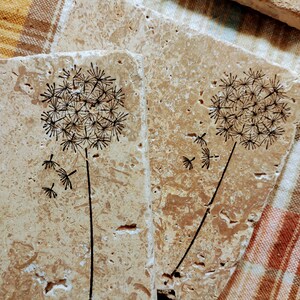 Rustic Dandelion Coasters Travertine Stone Coasters Coaster | Etsy