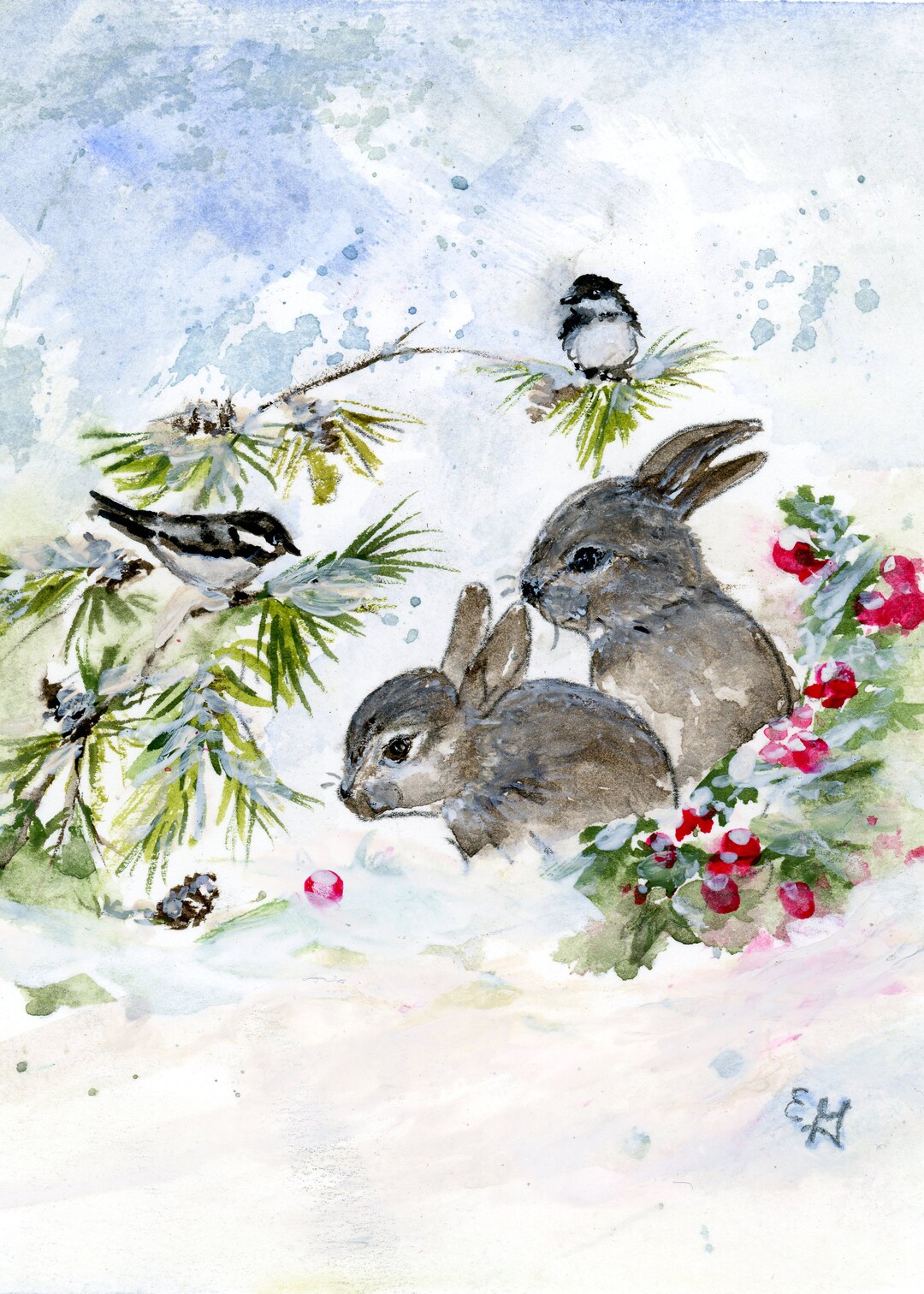 Winter Friends Watercolor Painting, Watercolor Giclée, Christmas - Etsy