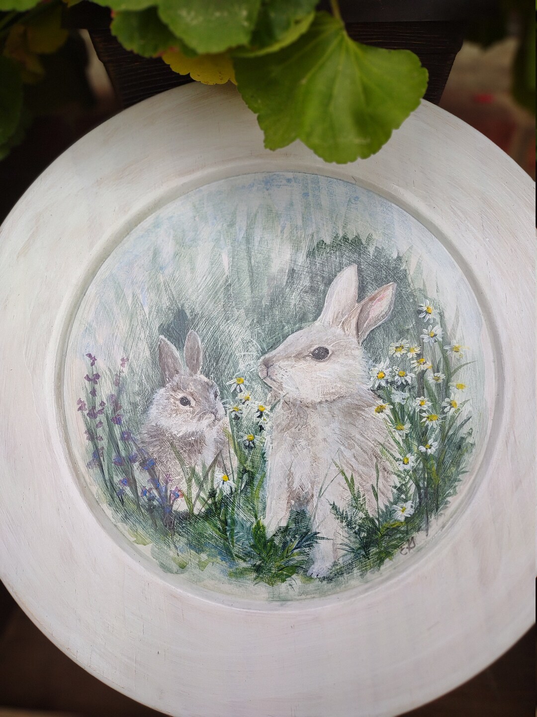 Original Painting, Hand Painted Art on Wood, Bunny Painting, Easter ...
