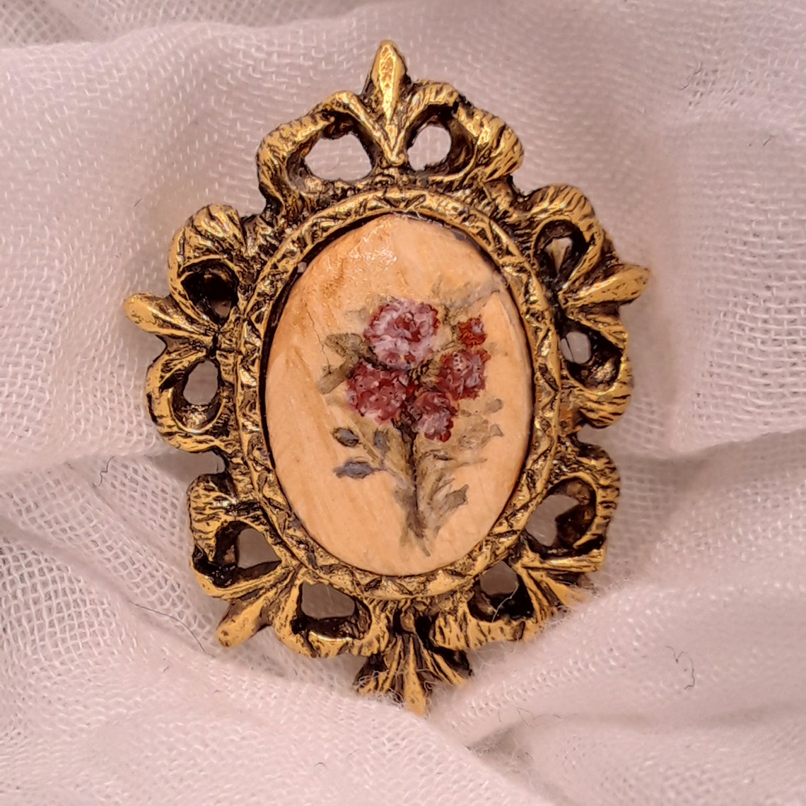 Brooch Hand Painted Artist Signed Floral Brooch Cameo | Etsy