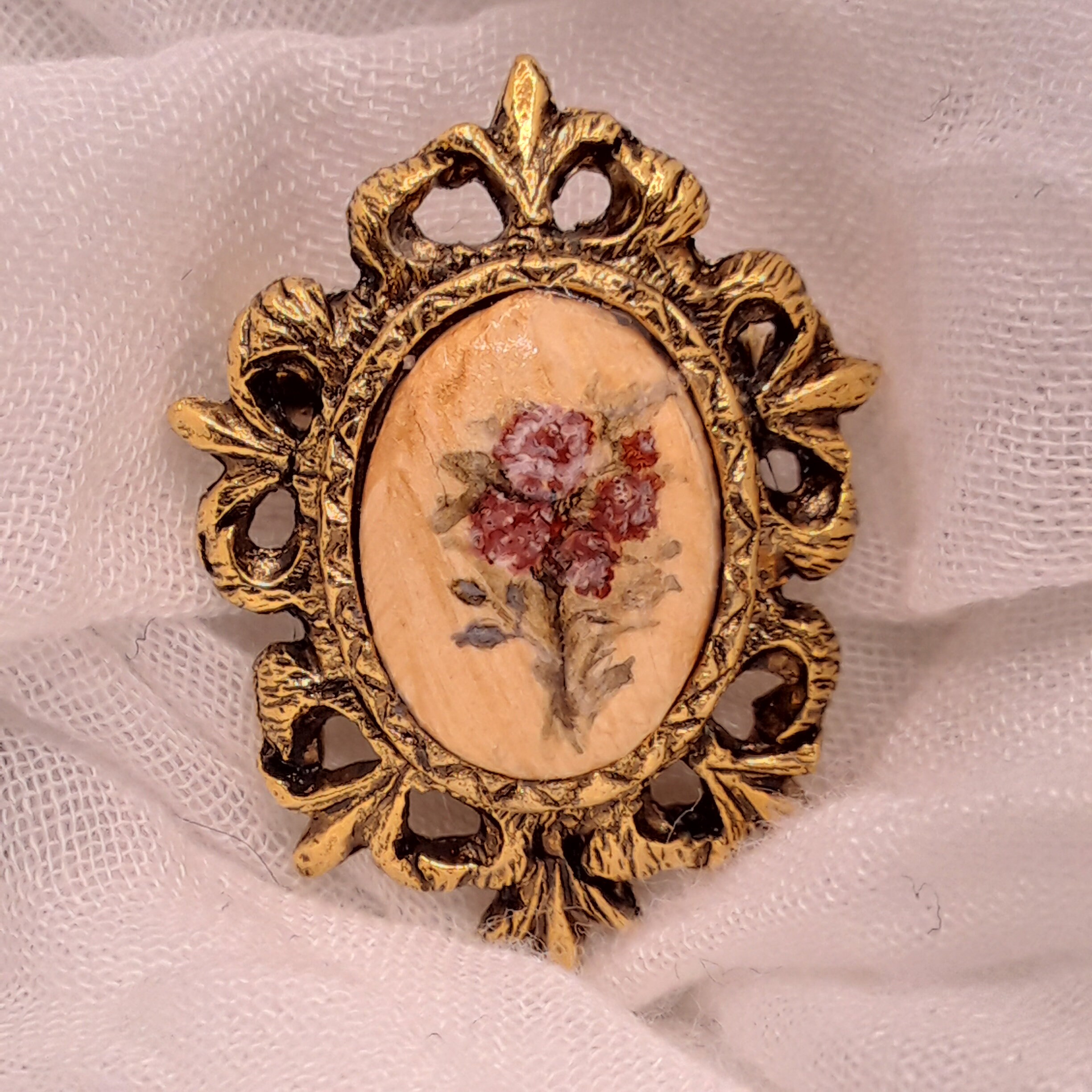 Brooch Hand Painted Artist Signed Floral Brooch Cameo | Etsy