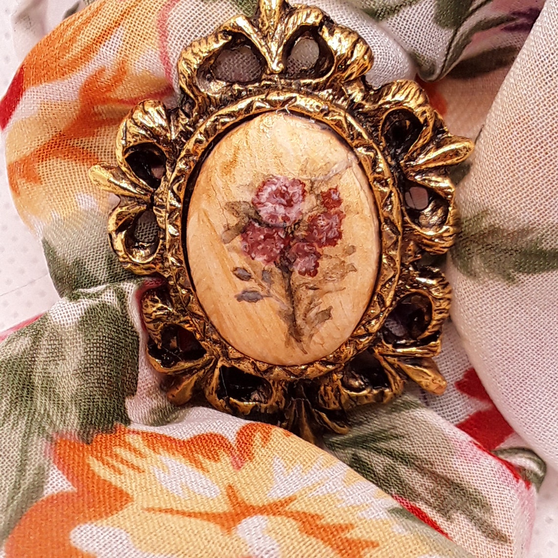 Brooch Hand Painted Artist Signed Floral Brooch Cameo | Etsy