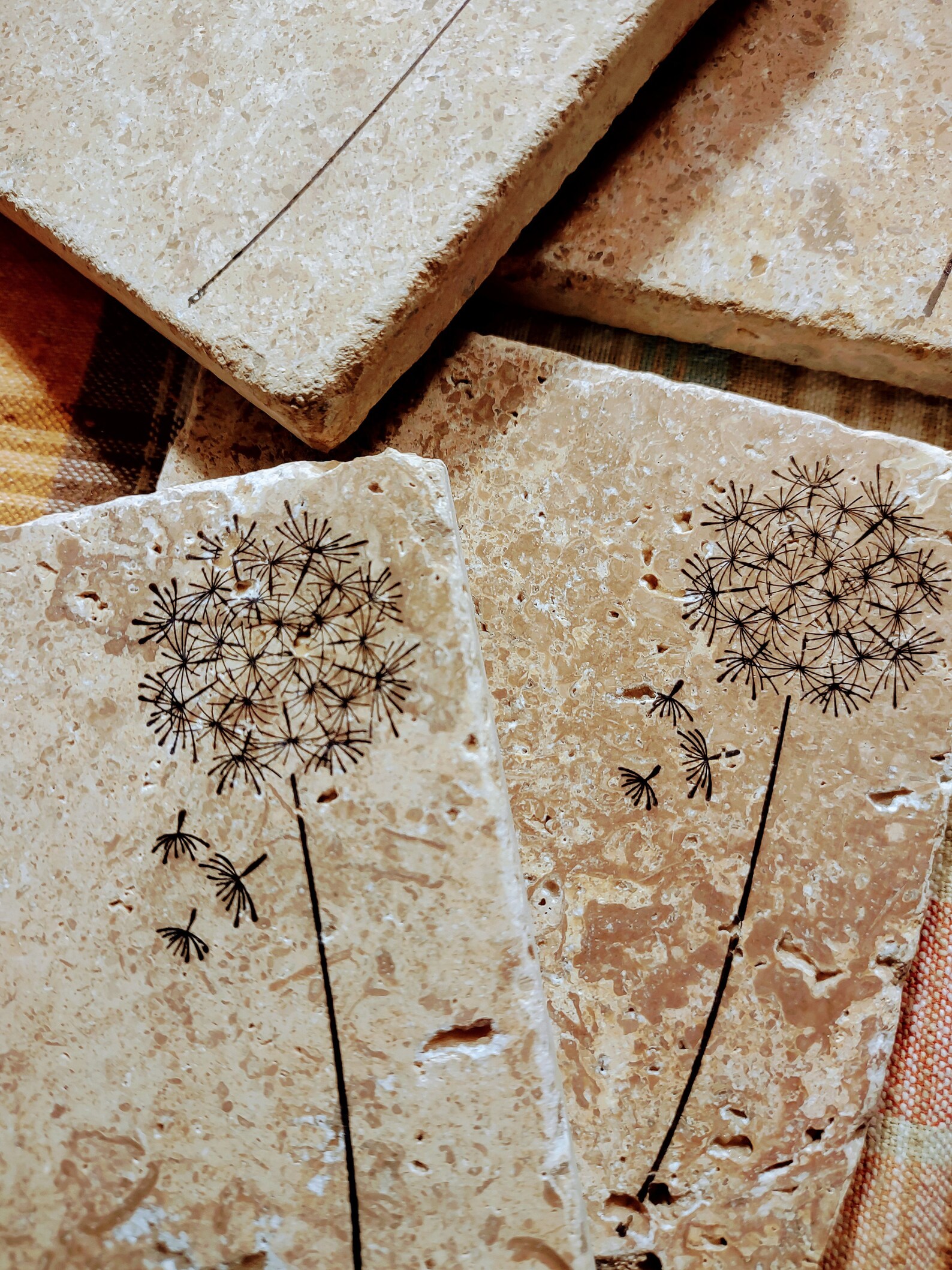 Rustic Dandelion Coasters Travertine Stone Coasters Coaster - Etsy