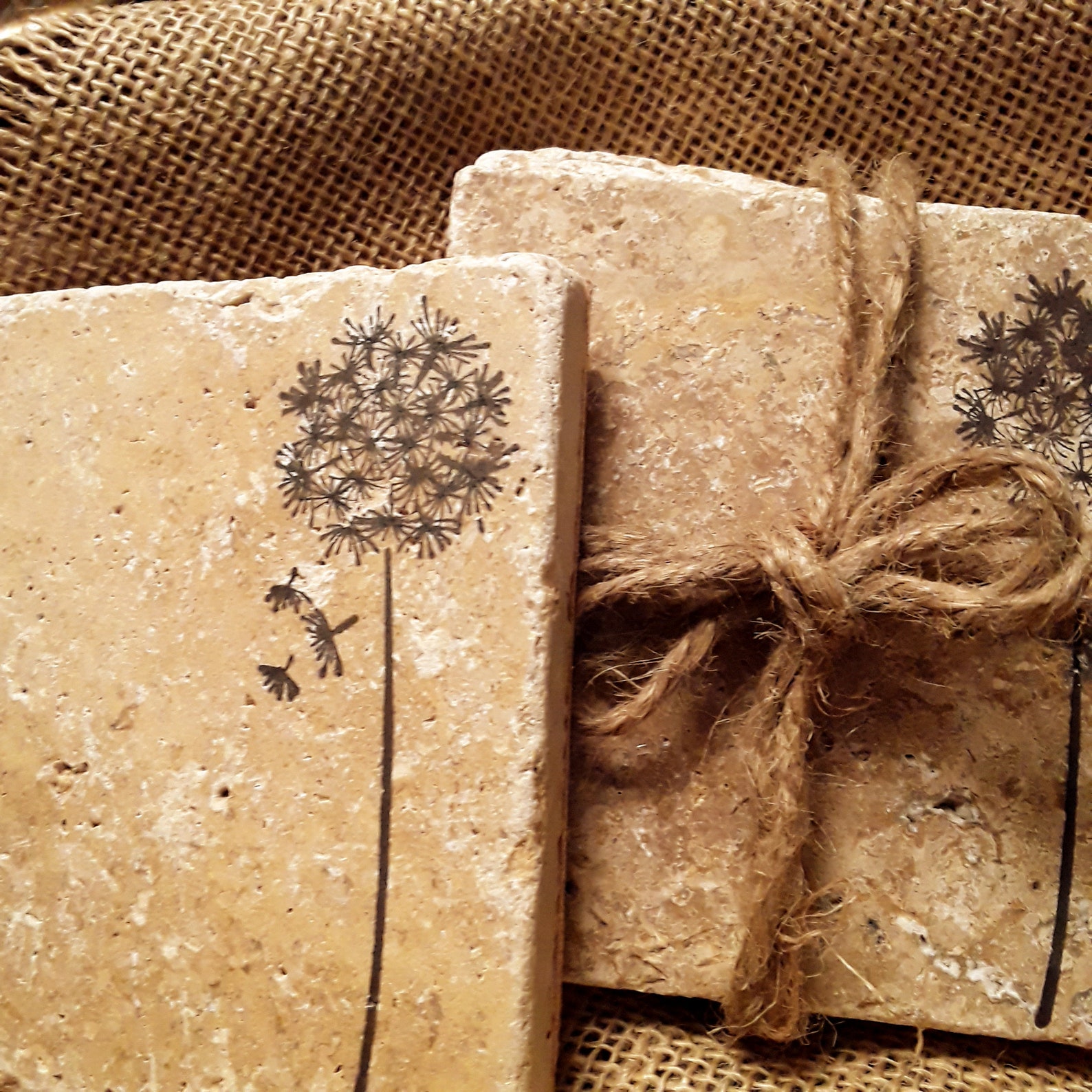 Rustic Dandelion Coasters Travertine Stone Coasters Coaster - Etsy