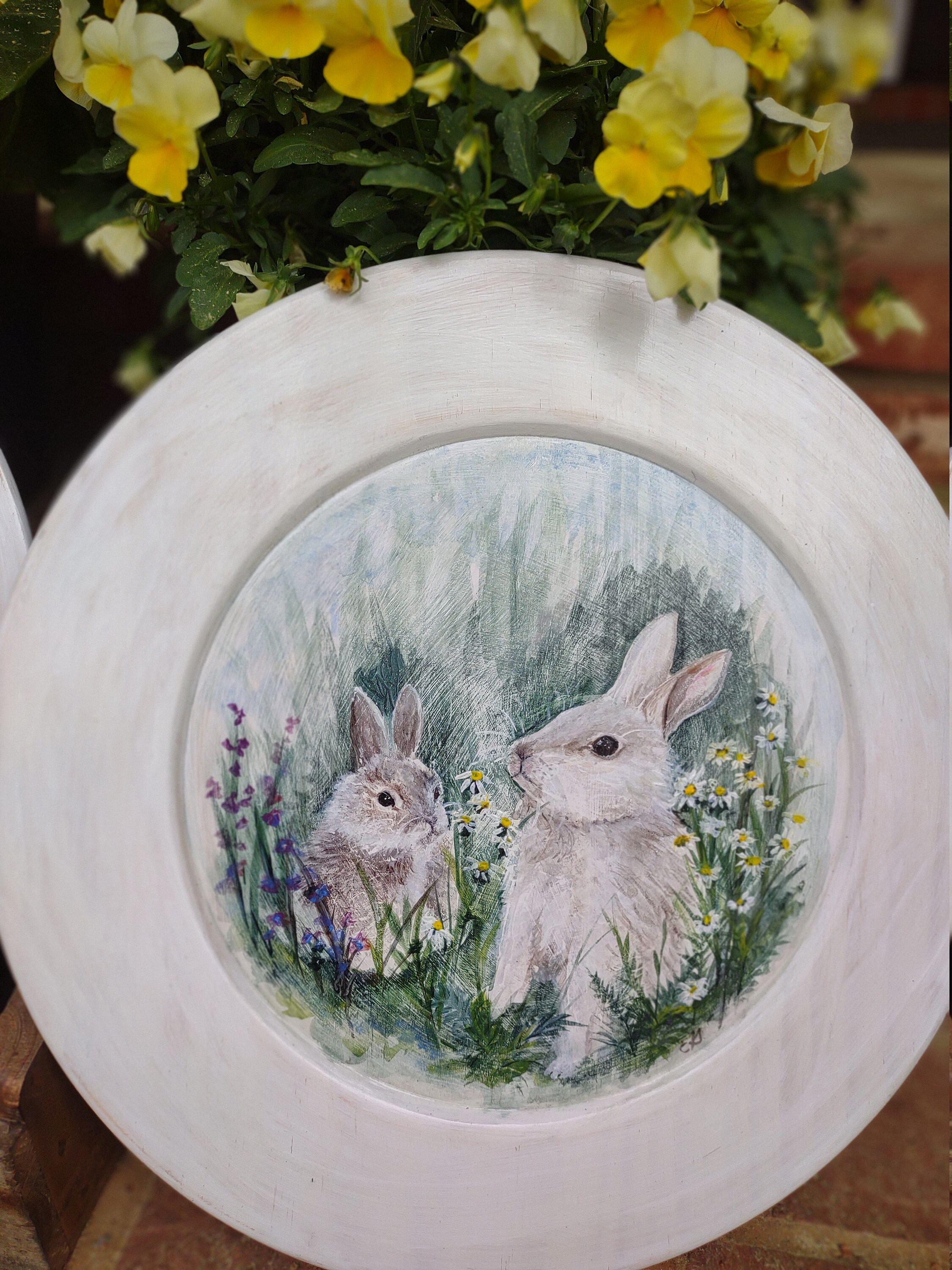 Original Painting Hand Painted Art on Wood Bunny Painting | Etsy
