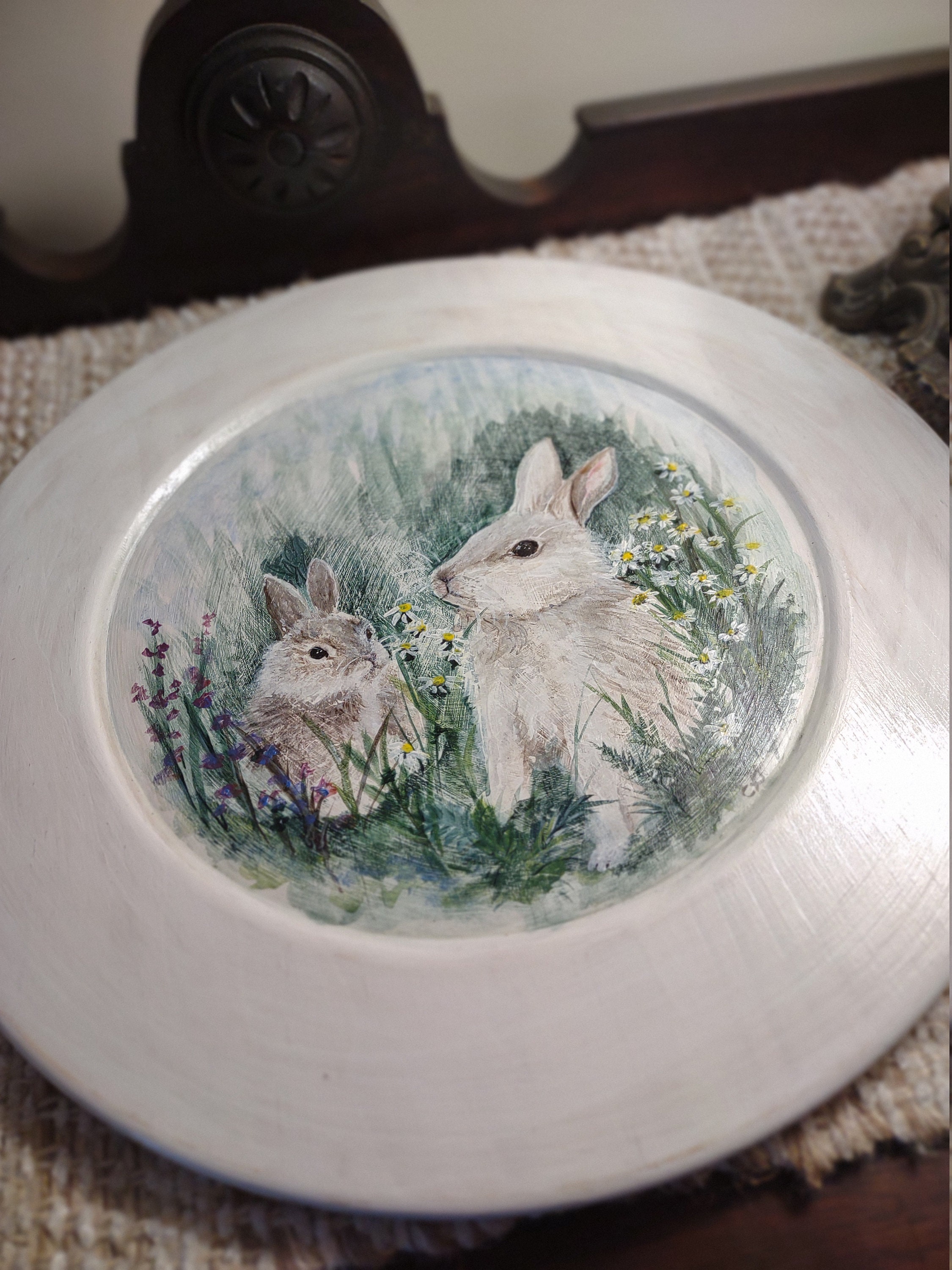 Original Painting Hand Painted Art on Wood Bunny Painting | Etsy