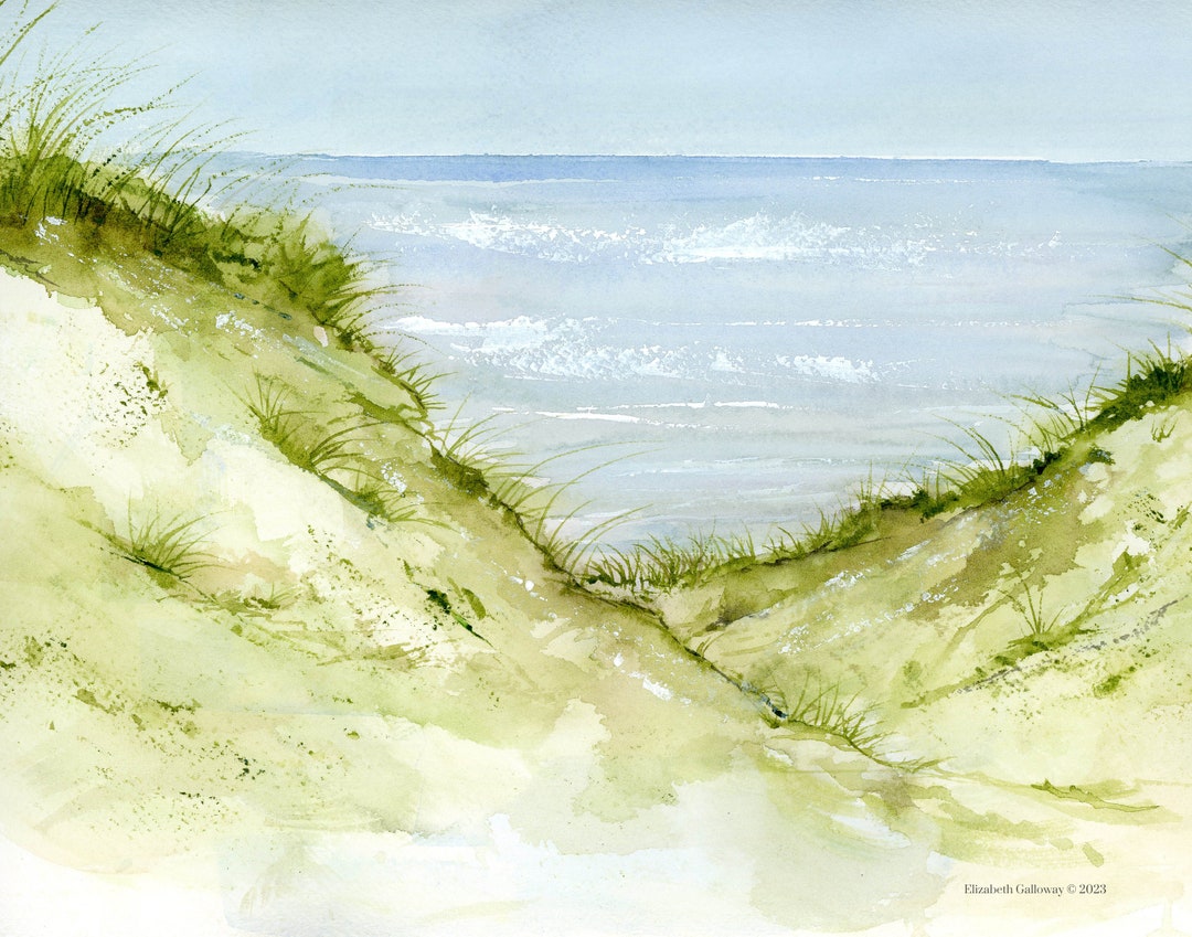 Sand Dunes Original Watercolor Painting, Beach Scape, Ocean, Seascape ...