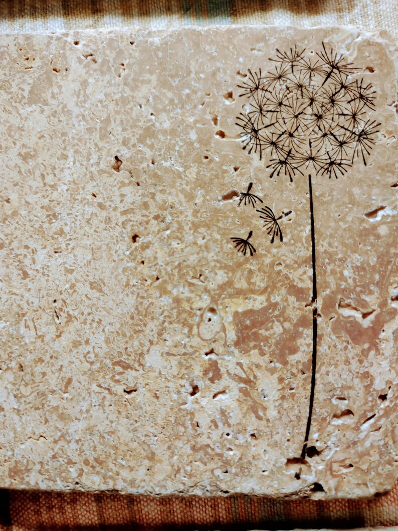 Rustic Dandelion Coasters Travertine Stone Coasters Coaster | Etsy