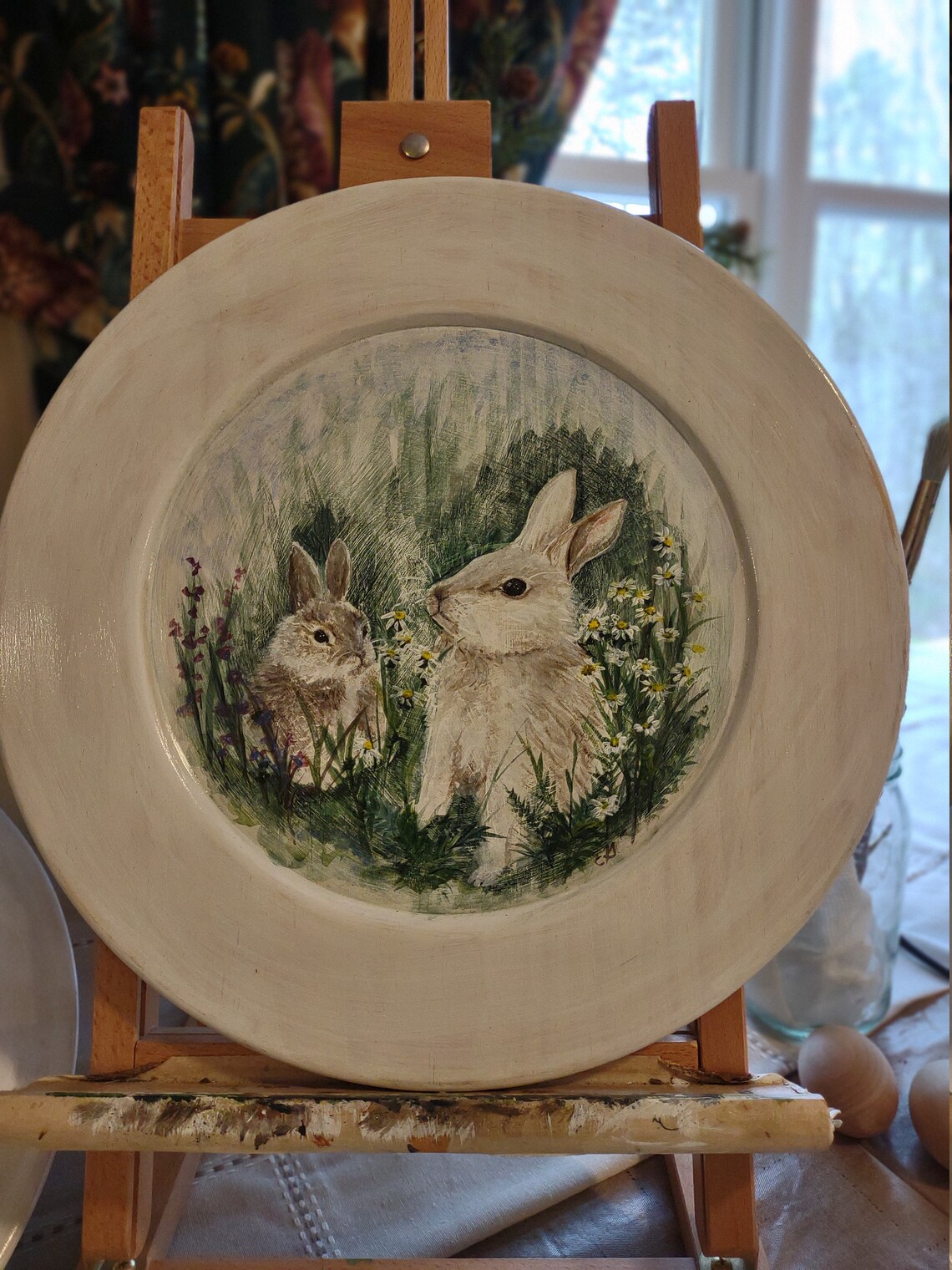 Original Painting Hand Painted Art on Wood Bunny Painting | Etsy