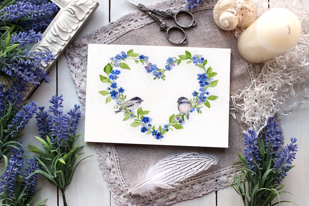 Chickadee Watercolor Print: Black-capped Chickadees Floral Heart Fine ...