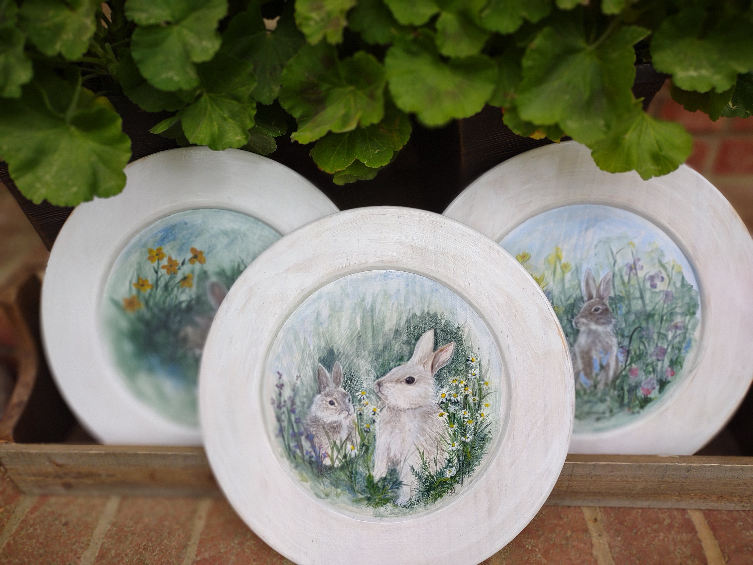 Original Painting Hand Painted Art on Wood Bunny Painting | Etsy