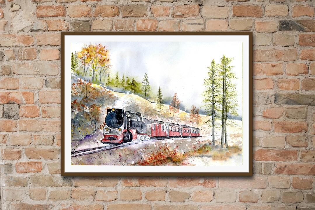 Landscape Watercolor Painting, Train Watercolor, Archival Print, Giclée ...