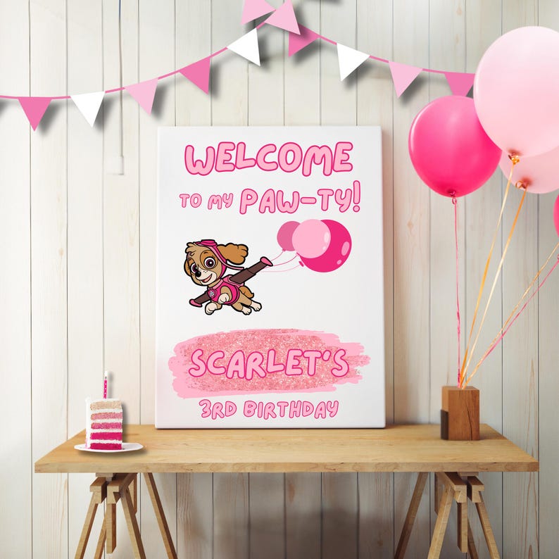 Paw Birthday Welcome Sign Paw-ty Welcome Board Puppy Theme Party ...