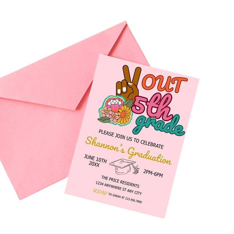 Peace Out 5th Grade | Graduation Invitation | Editable Canva Template ...