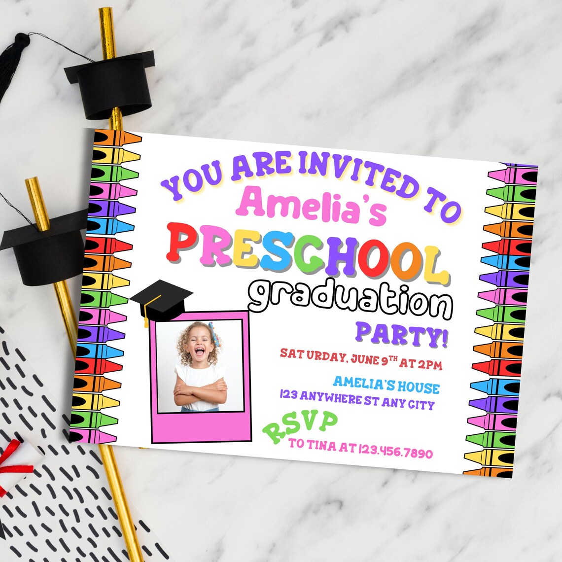 Editable Preschool Graduation Invitation: Class of 2025, Canva Template ...