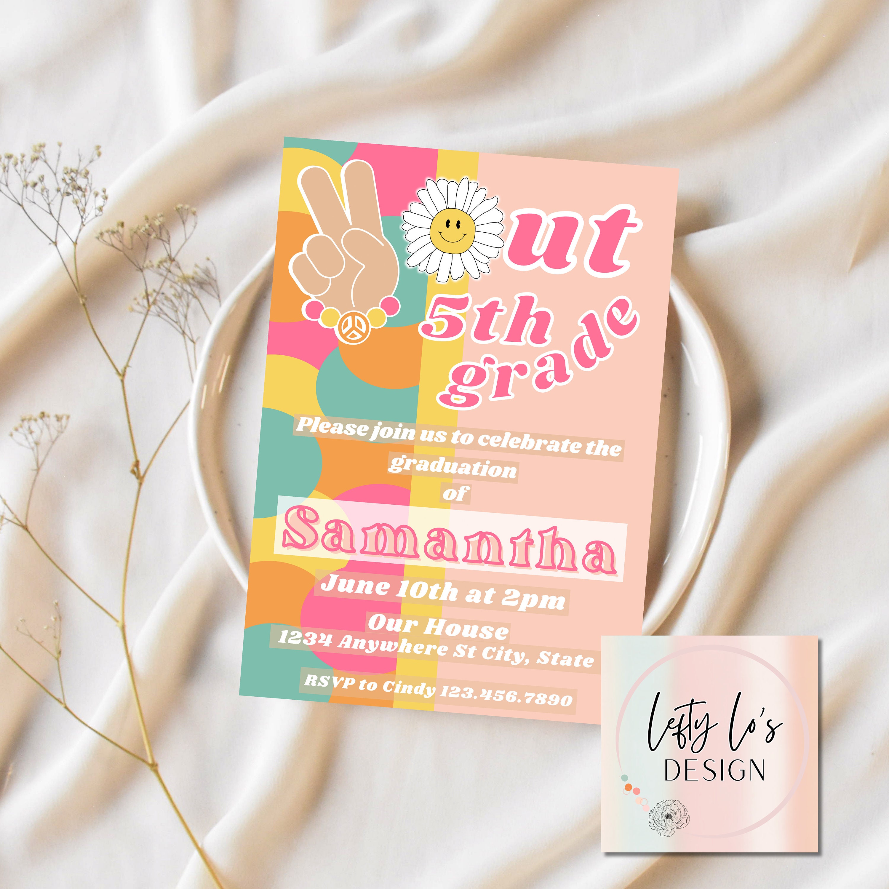 Peace Out 5th Grade Graduation Invitation: Editable Template - Etsy