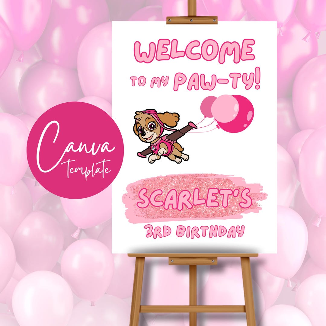 Paw Birthday Welcome Sign Paw-ty Welcome Board Puppy Theme Party ...