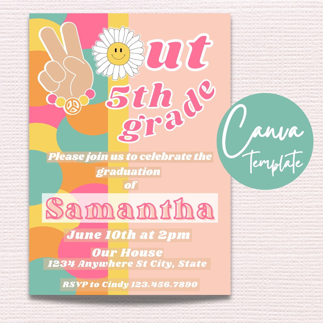 Peace Out 5th Grade Graduation Invitation: Editable Template - Etsy