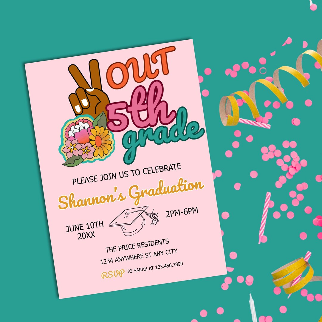 Peace Out 5th Grade | Graduation Invitation | Editable Canva Template ...