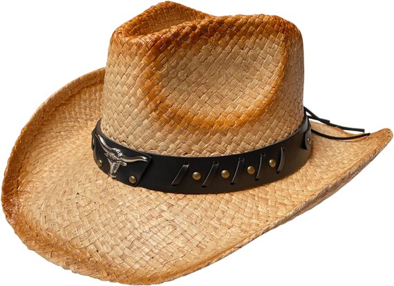 Silver Bull Straw Cowboy Hat Summer Sun Hat Tan Beige - Etsy