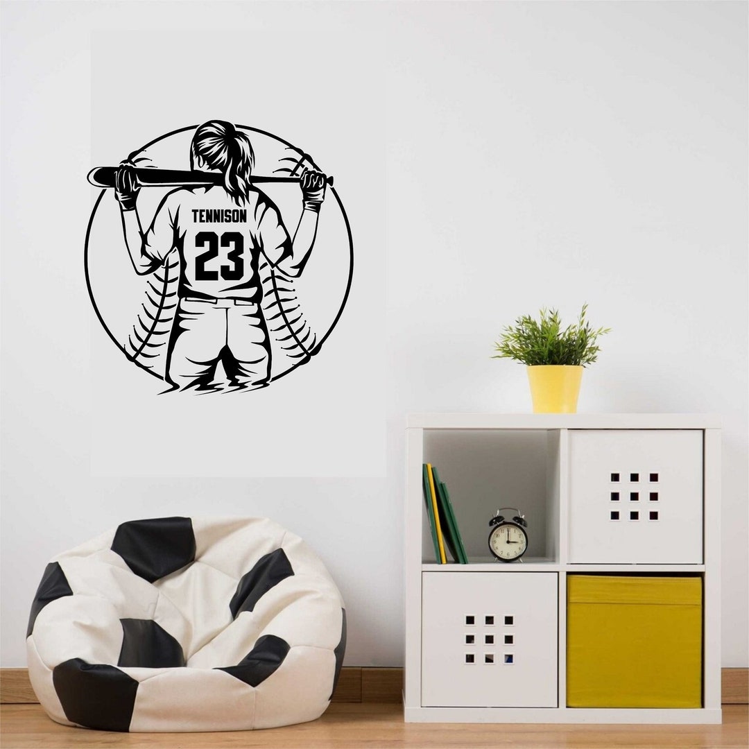Personalized Custom Girls Softball/baseball Player Wall Decal - Choose ...