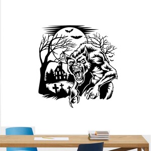 Werewolf Inspired Night Scene Church Halloween Scary Night Vinyl Decal ...