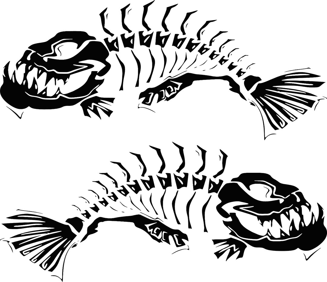 2 Skeleton Fish Boat Decals (pair) Fishing Graphic Sticker Shark Salt ...