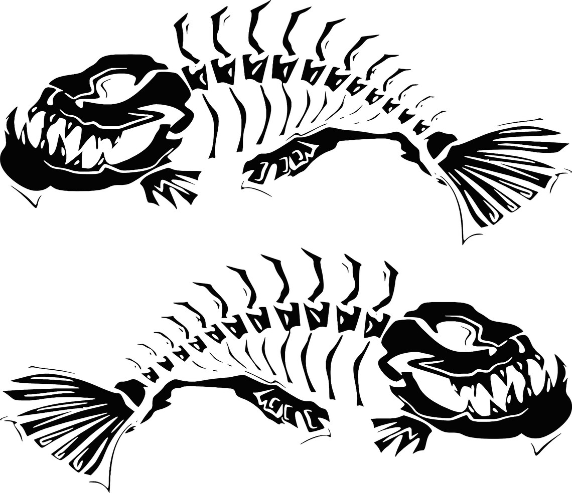2 Skeleton Fish Boat Decals (pair) Fishing Graphic Sticker Shark Salt ...