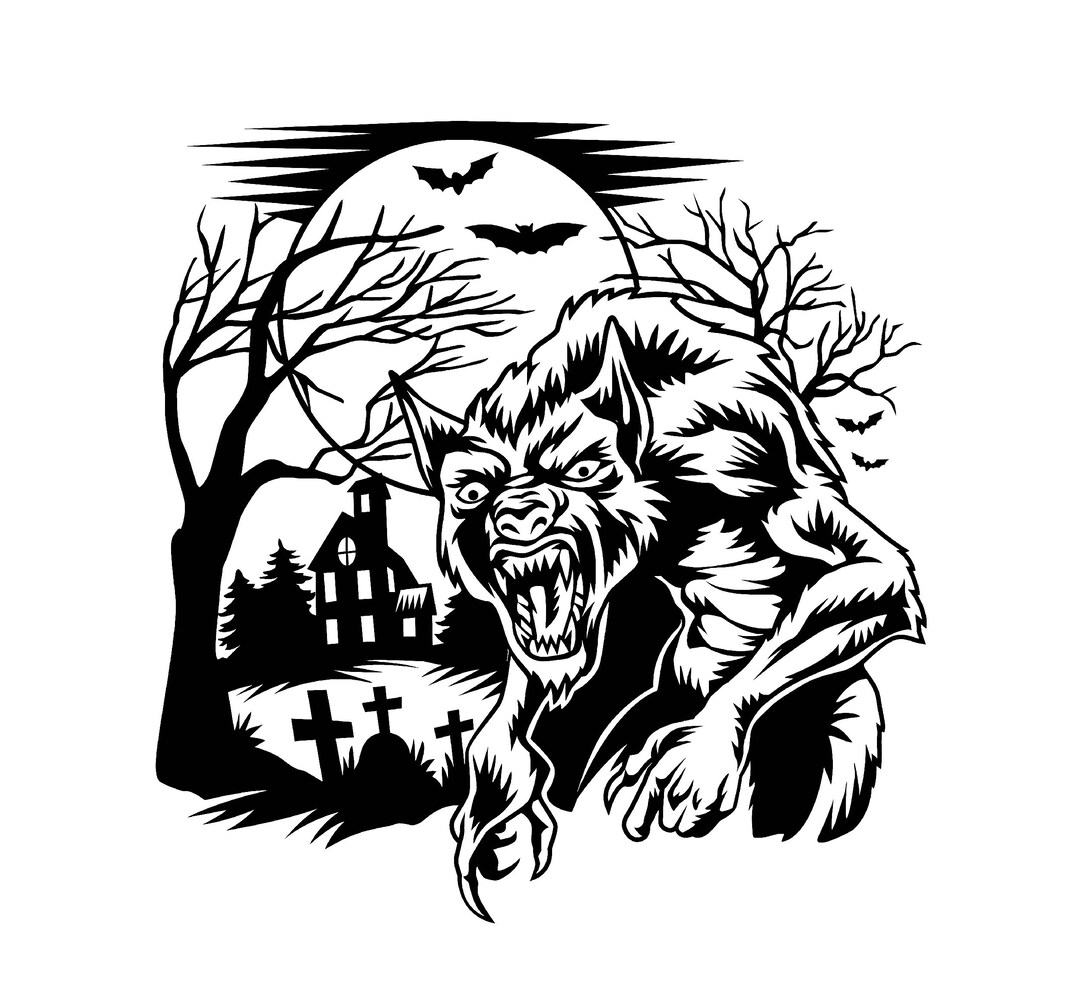 Werewolf Inspired Night Scene Church Halloween Scary Night Vinyl Decal ...