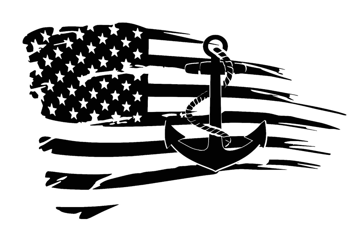 Distressed American Flag Navy Anchor Vinyl Decal Truck Window Sticker ...