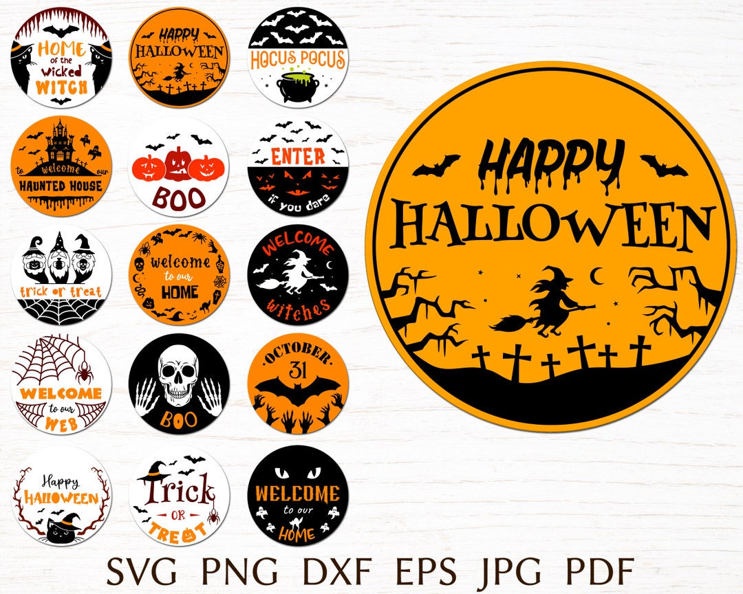 Halloween Sign Svg Bundle, Halloween Door Hanger Svg Cut File for ...