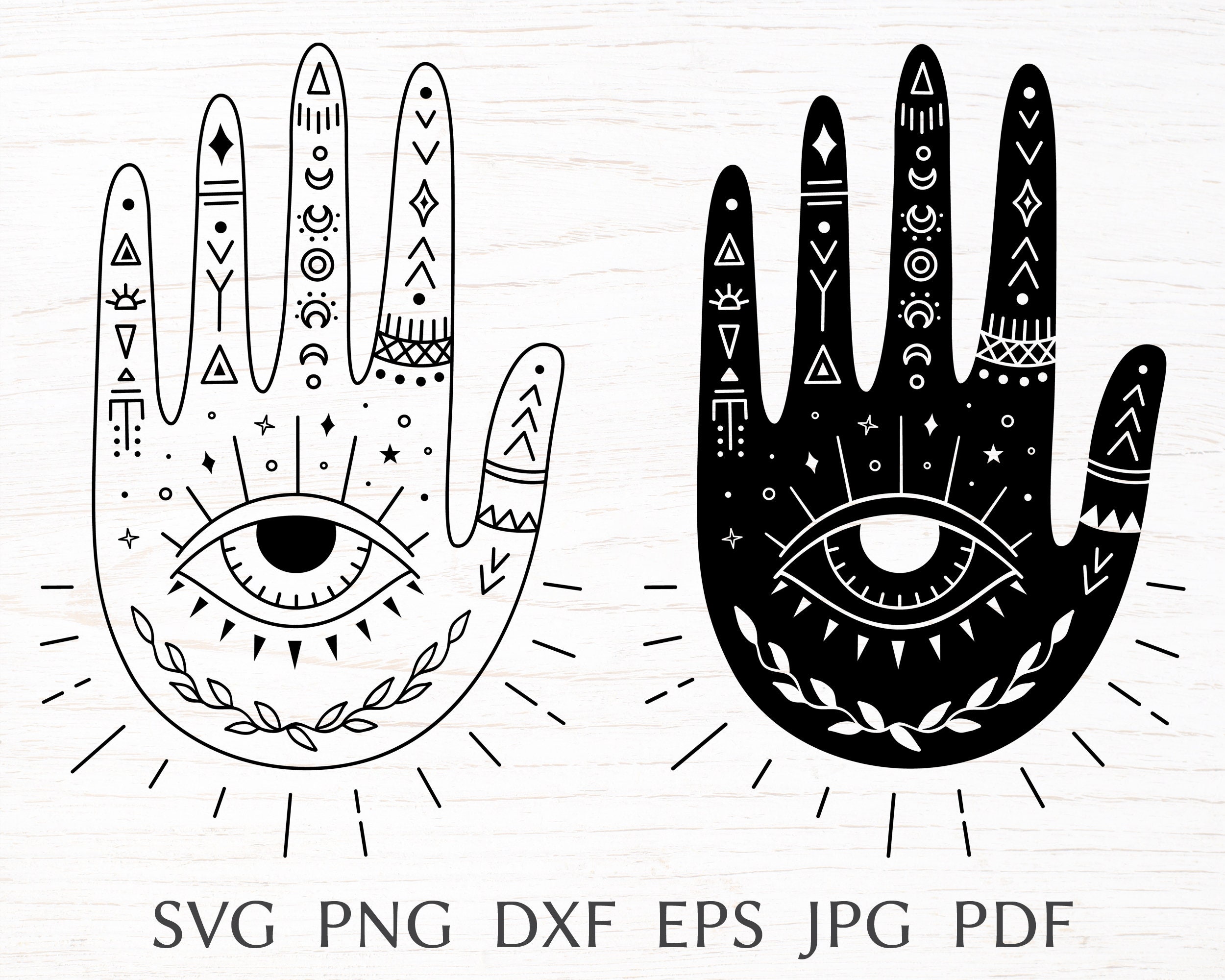 Boho Witch Hands Svg Mytical Palm With Evil Eye Celestial - Etsy