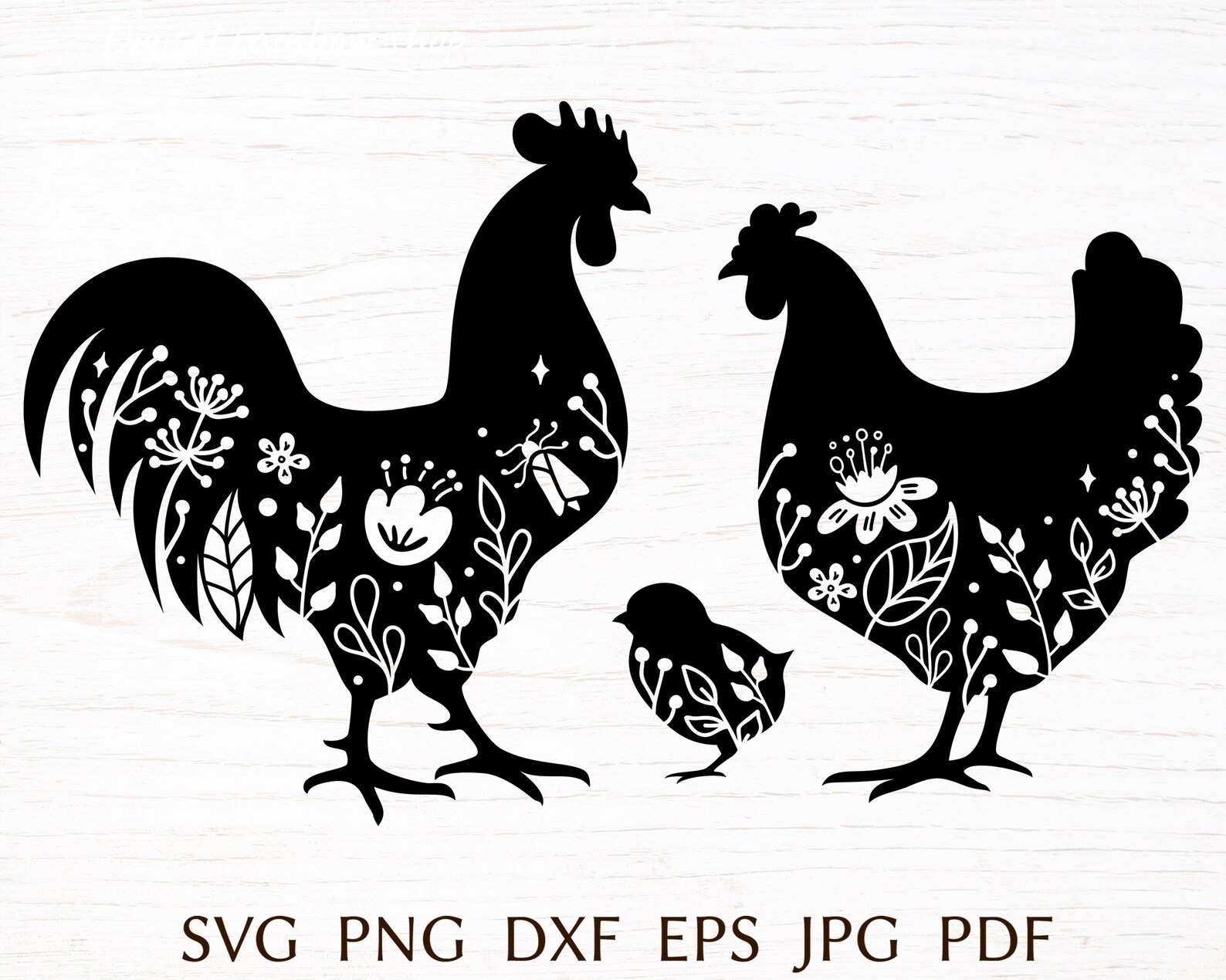 Rooster Svg Silhouette Floral Chicken Svg Farmhouse Sign Svg - Etsy