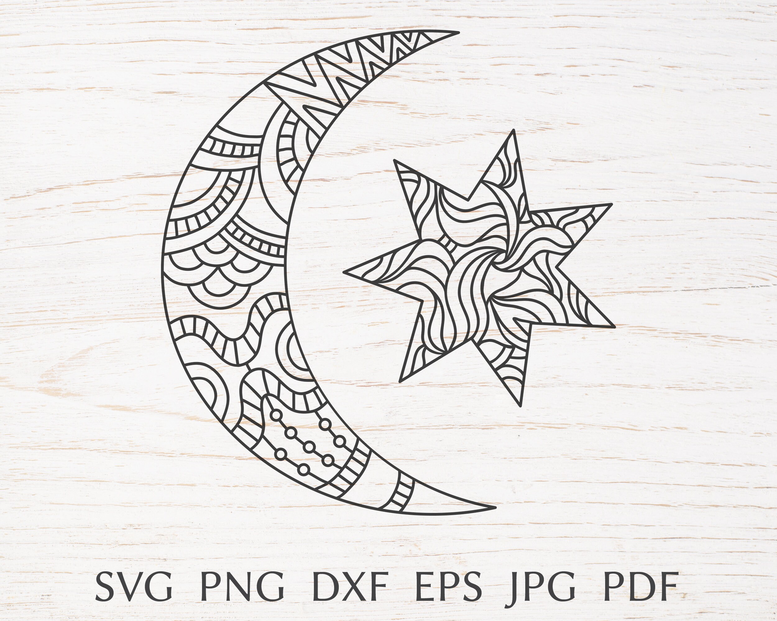 Moon Svg Star Svg Cut File for Cricut Zentangle Svg Files. | Etsy Canada